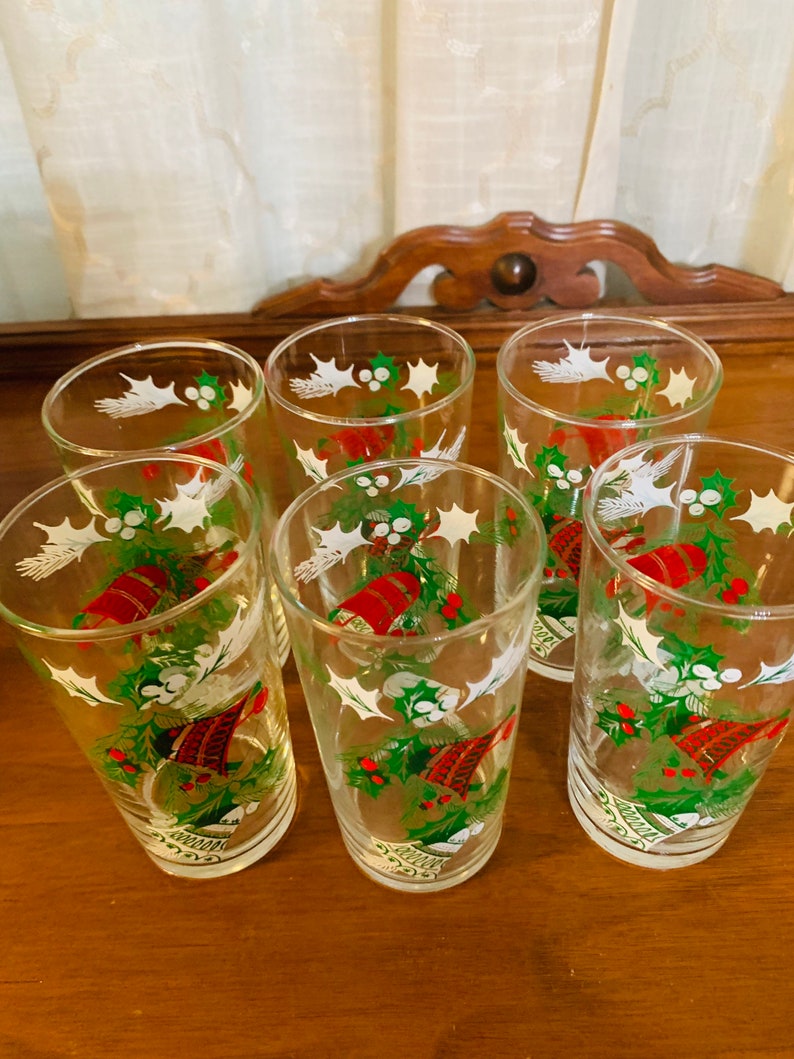 Vintage Christmas MCM Bells and Holly Drinking Glasses - Etsy