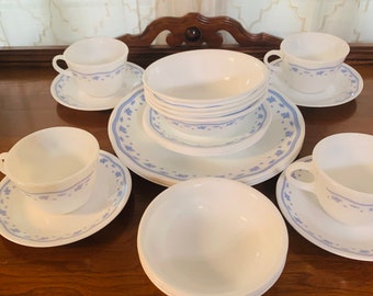 Vintage Corelle Morning Blue Dinnerware 21 Piece Set - Etsy