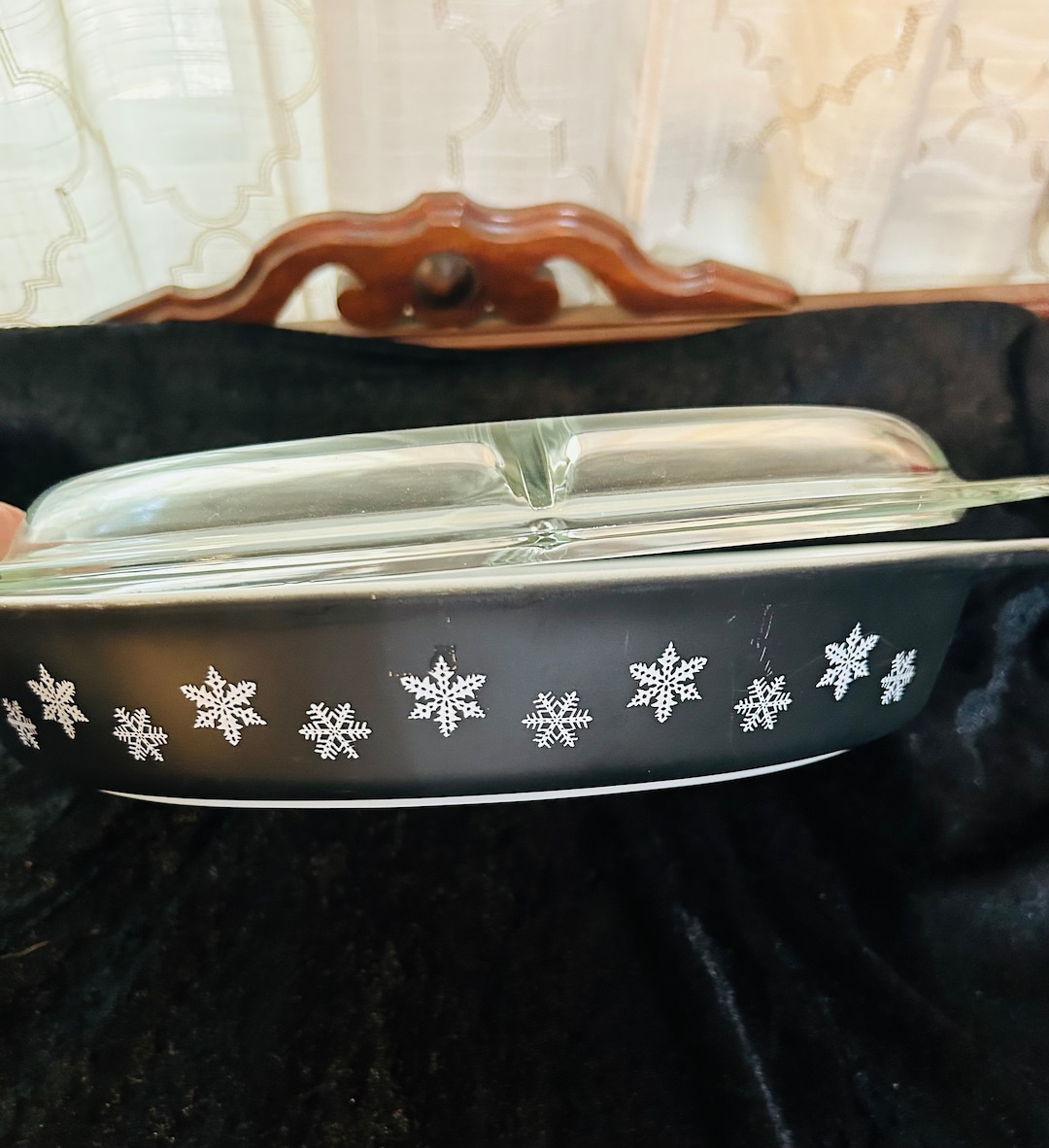 Vintage Pyrex Black Snowflake Divided Casserole - Etsy