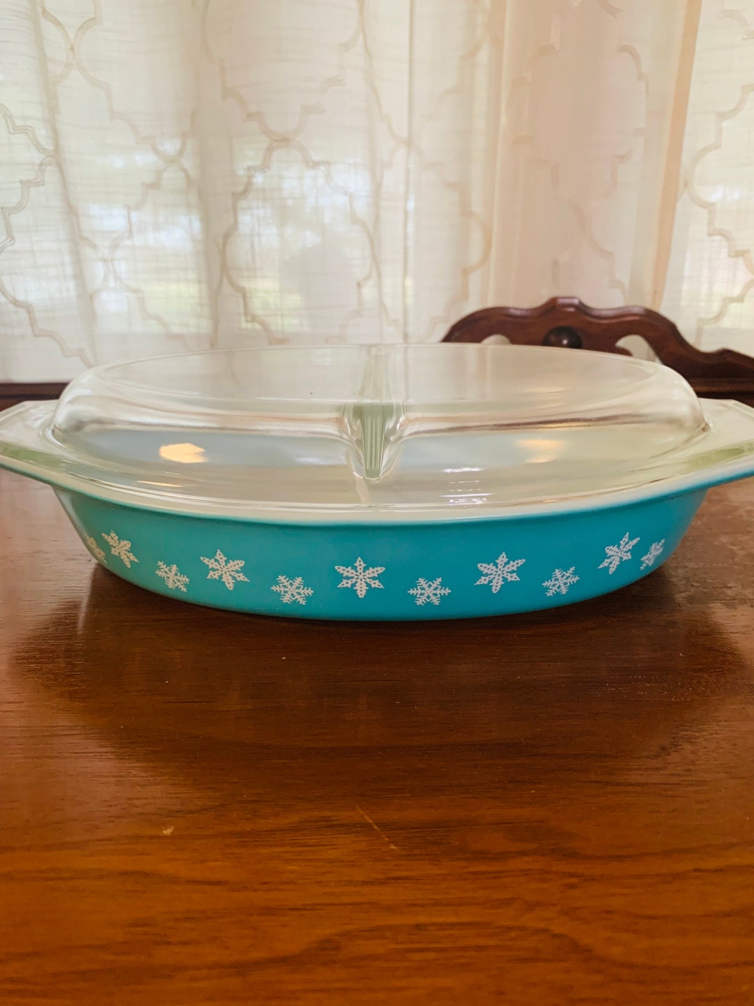 Vintage Pyrex Blue Snowflake Divided Casserole - Etsy