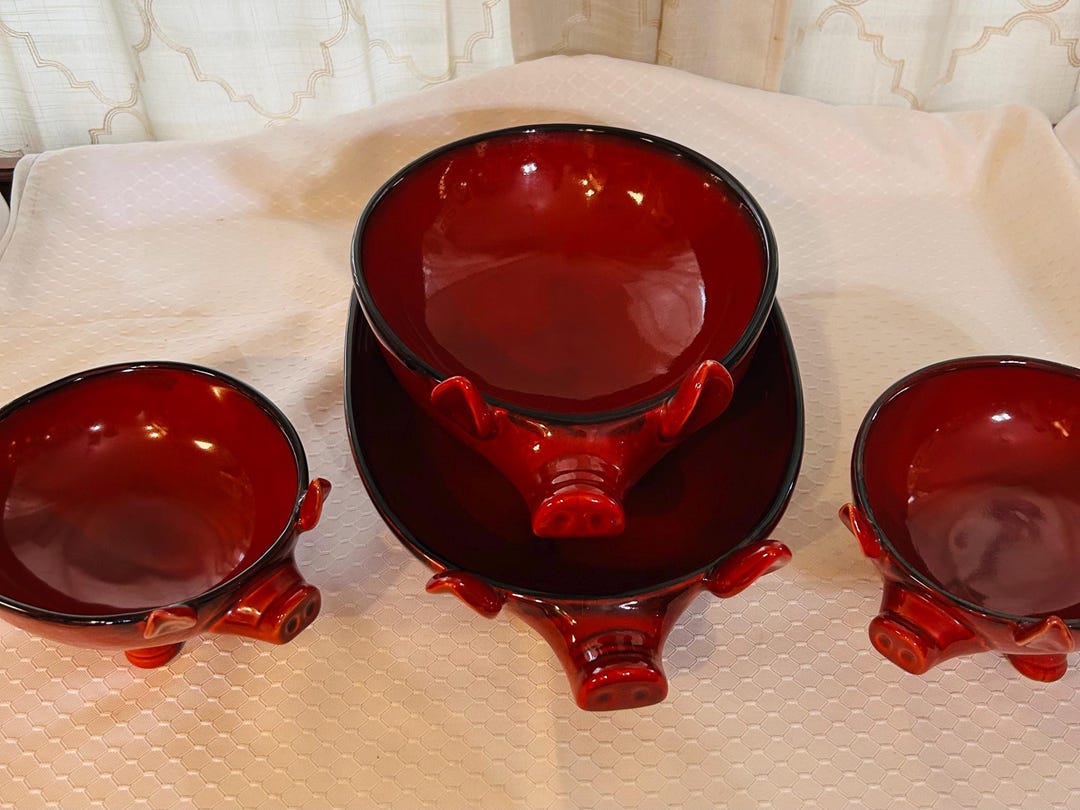 Vintage Napa Style Red Ceramic Pig Bowl Set - Etsy