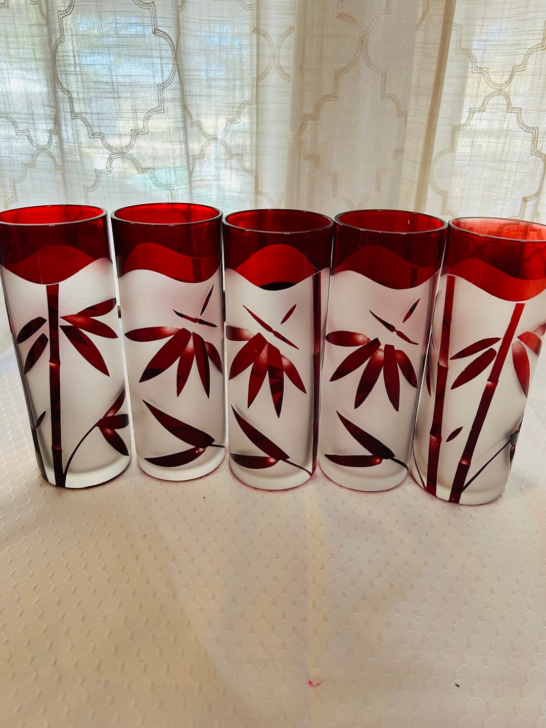 Vintage Noritake Ruby Red Flask Bamboo - Etsy