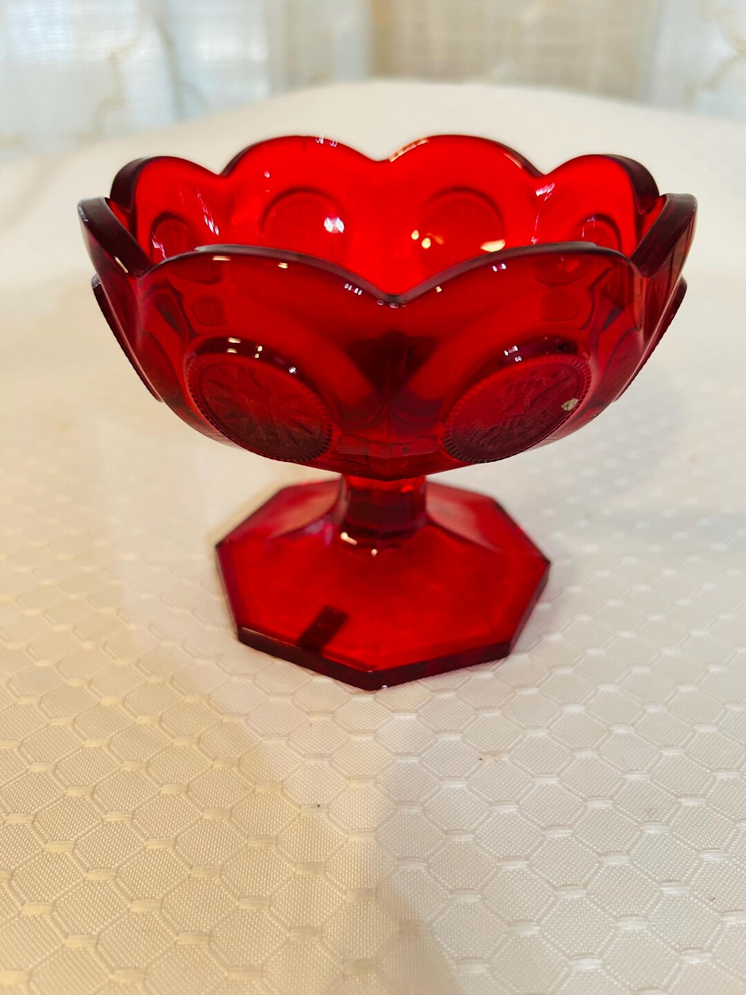 Vintage Fostoria Ruby Red Coin Scalloped Dish - Etsy