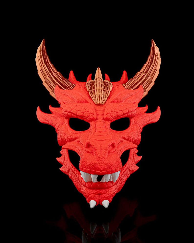 Dragonborn Warrior Mask Red Dragon Mask With Horns & Teeth Fantasy and ...