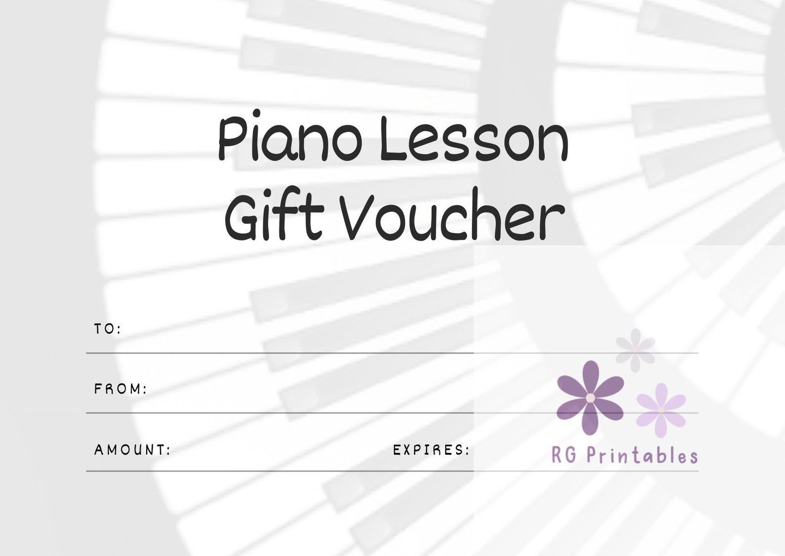 Printable Piano Lesson Gift Voucher, Piano Gift Certificate - Etsy