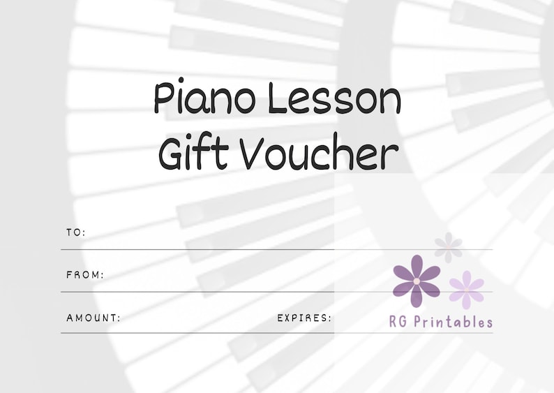 Printable Piano Lesson Gift Voucher, Piano Gift Certificate - Etsy