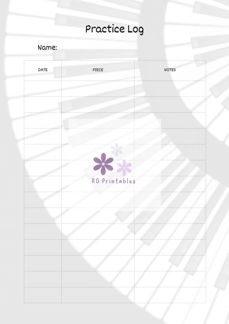 Printable Piano Practice Log A4 PDF, Piano Student Practice Diary - Etsy