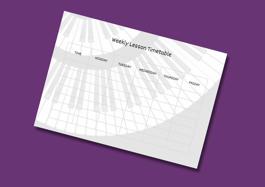 Piano Lesson Weekly Timetable A4 Landscape PDF, Piano Tutor Schedule ...