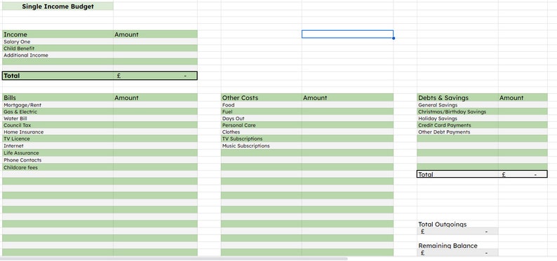 Single Income Budget Spreadsheet, One Salary Household Finance Planner ...
