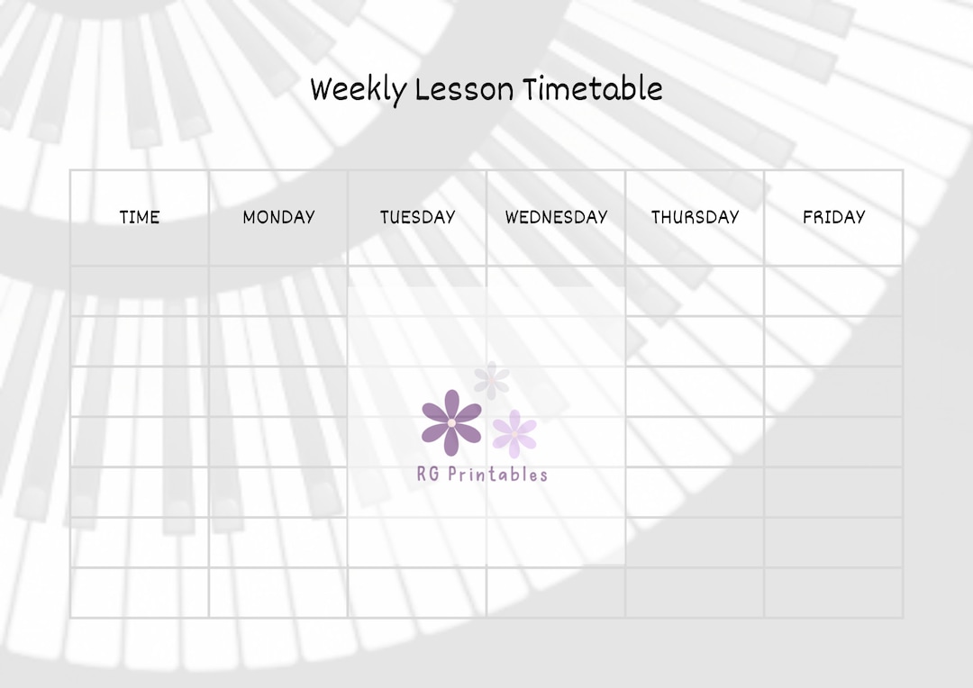 Piano Lesson Weekly Timetable A4 Landscape PDF, Piano Tutor Schedule ...