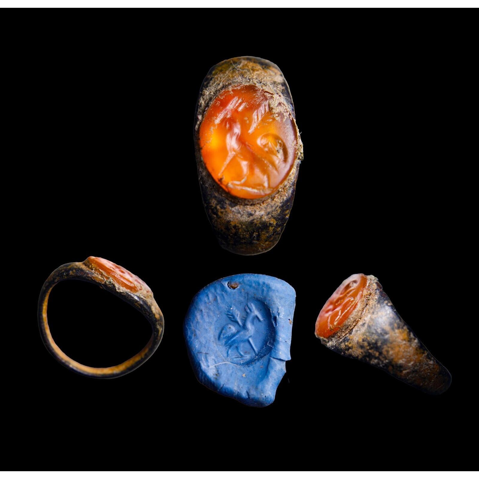 AUTHENTIC Roman Bronze Intaglio Ring Gryllos Magical Gem (AD 3rd ...