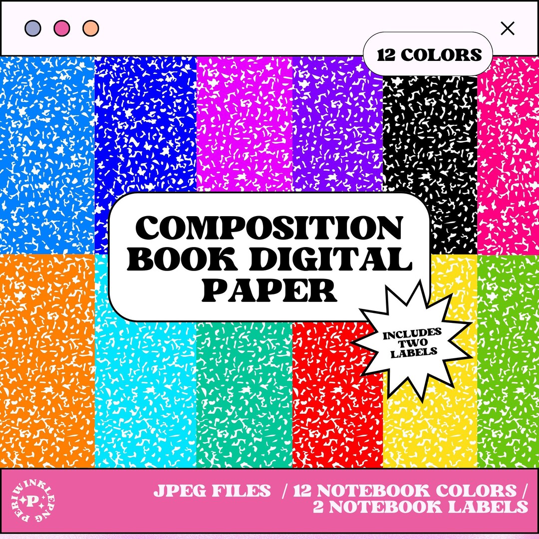 Composition Book Cover Digital Paper, Composition Notebook Digital ...