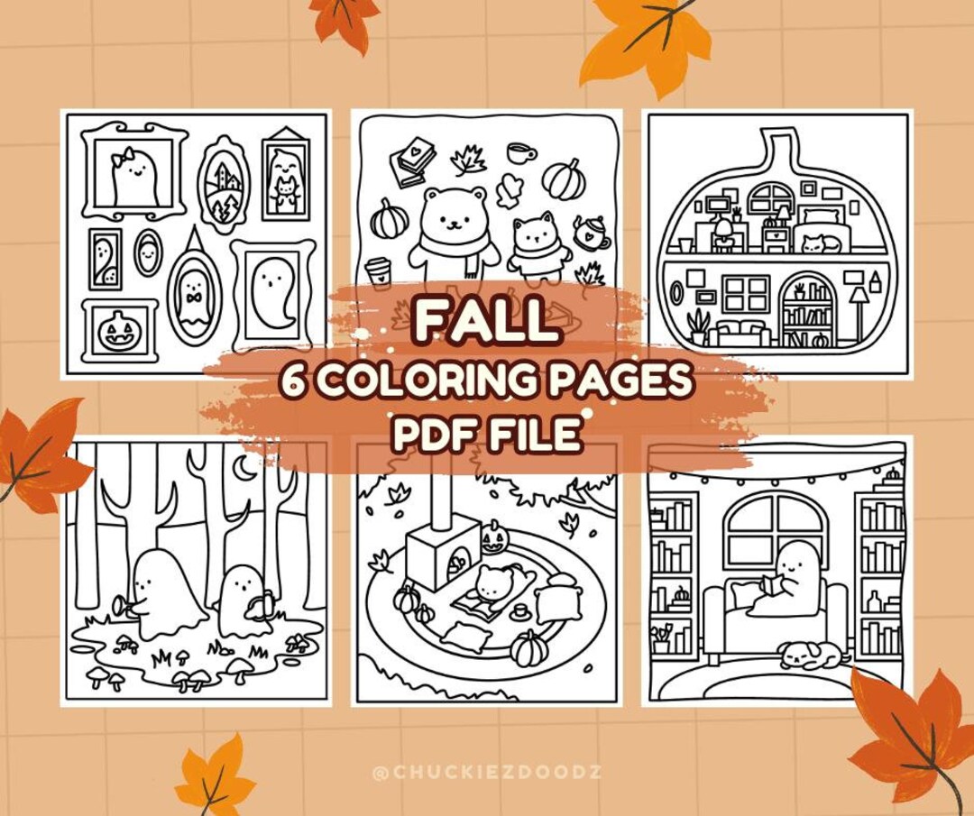 Cozy Cute Fall Animal Characters Coloring Book Cute Spooky Ghost ...