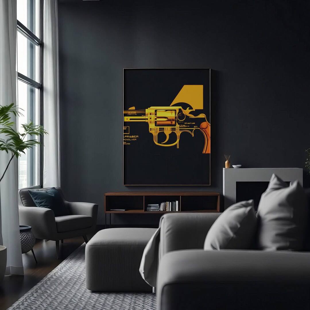 Revolver Framed Canvas Wall Art Modern Living Room Decor Large Vertical ...