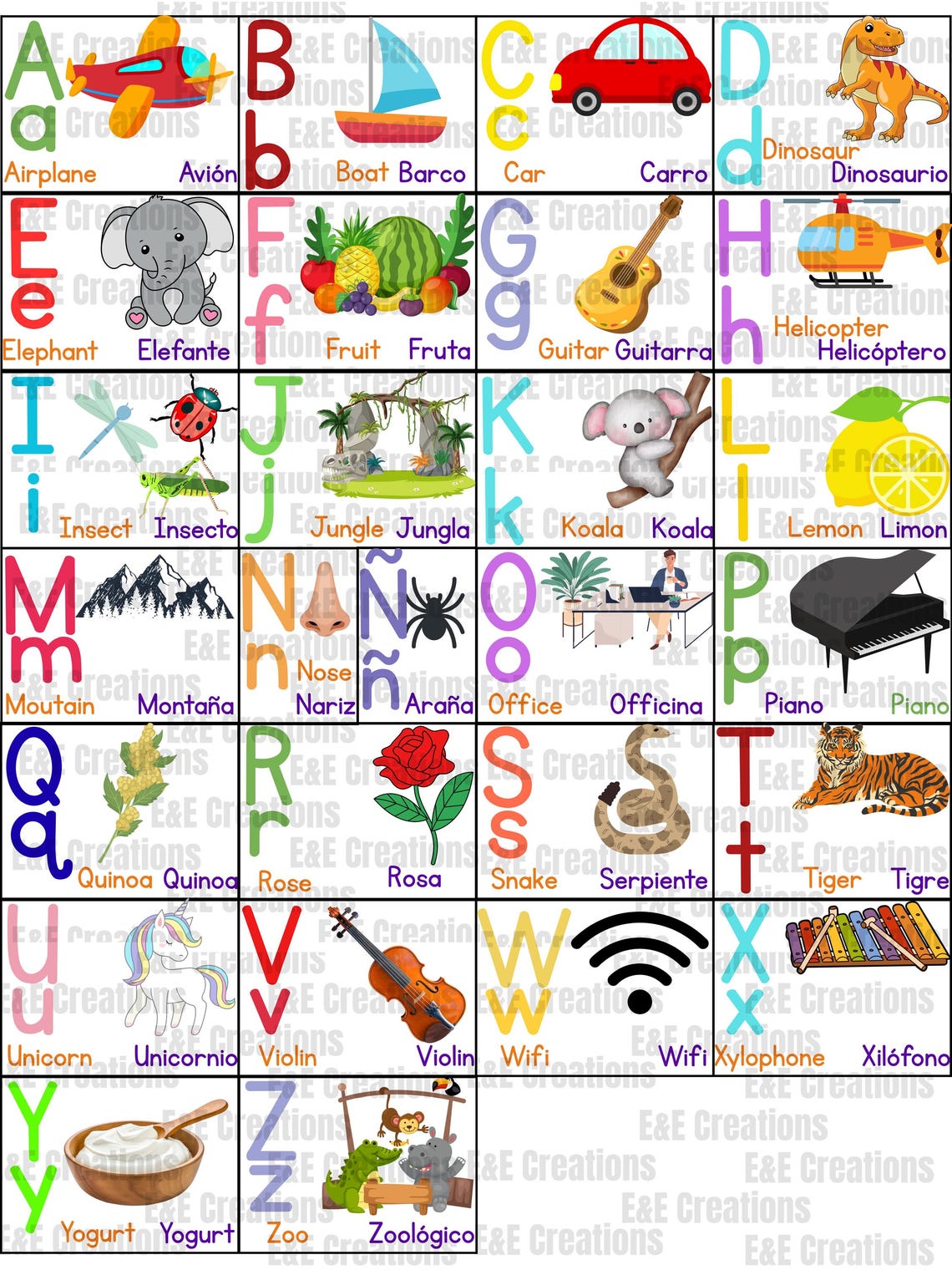 Bilingual Alphabet Poster – English + Spanish - Etsy