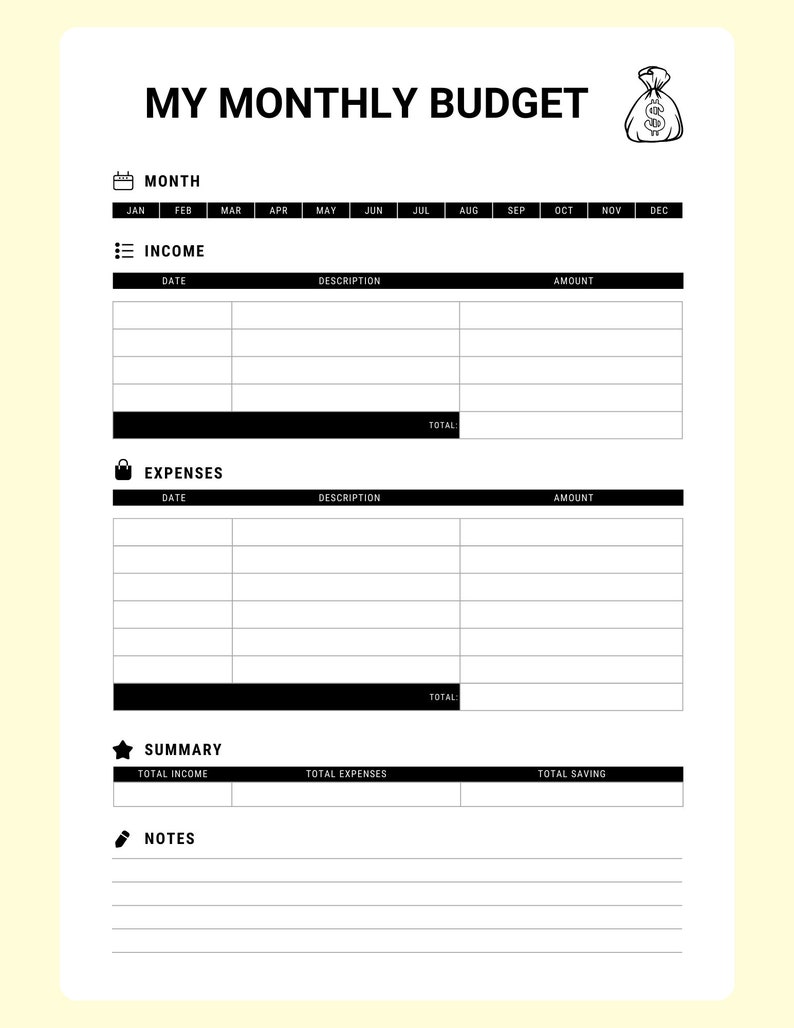 Monthly Budget Planner, Editable Finance Tracker, Digital Download ...