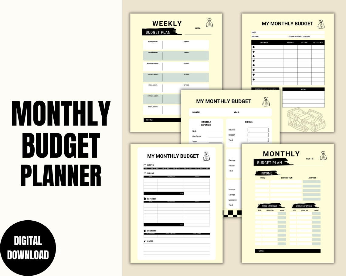 Monthly Budget Planner, Editable Finance Tracker, Digital Download ...