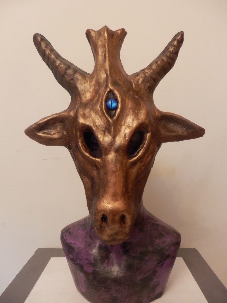 Bronze Baphomet Goats Head Mask Halloween Page Occult Venetian Paper ...
