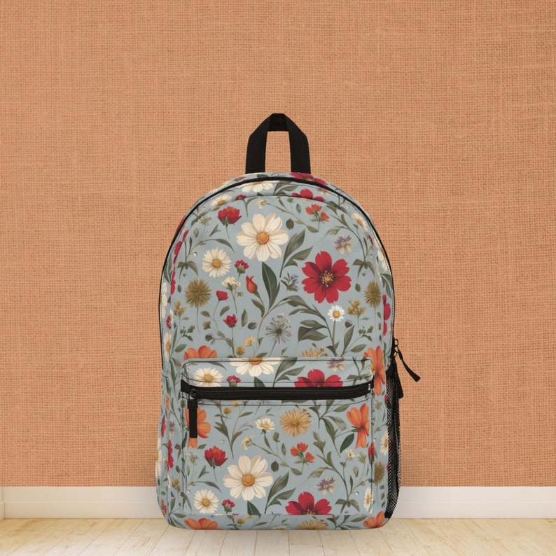 Floral Pattern Backpack, Pretty Blue Wildflowers Book Bag, Carry-on Bag ...
