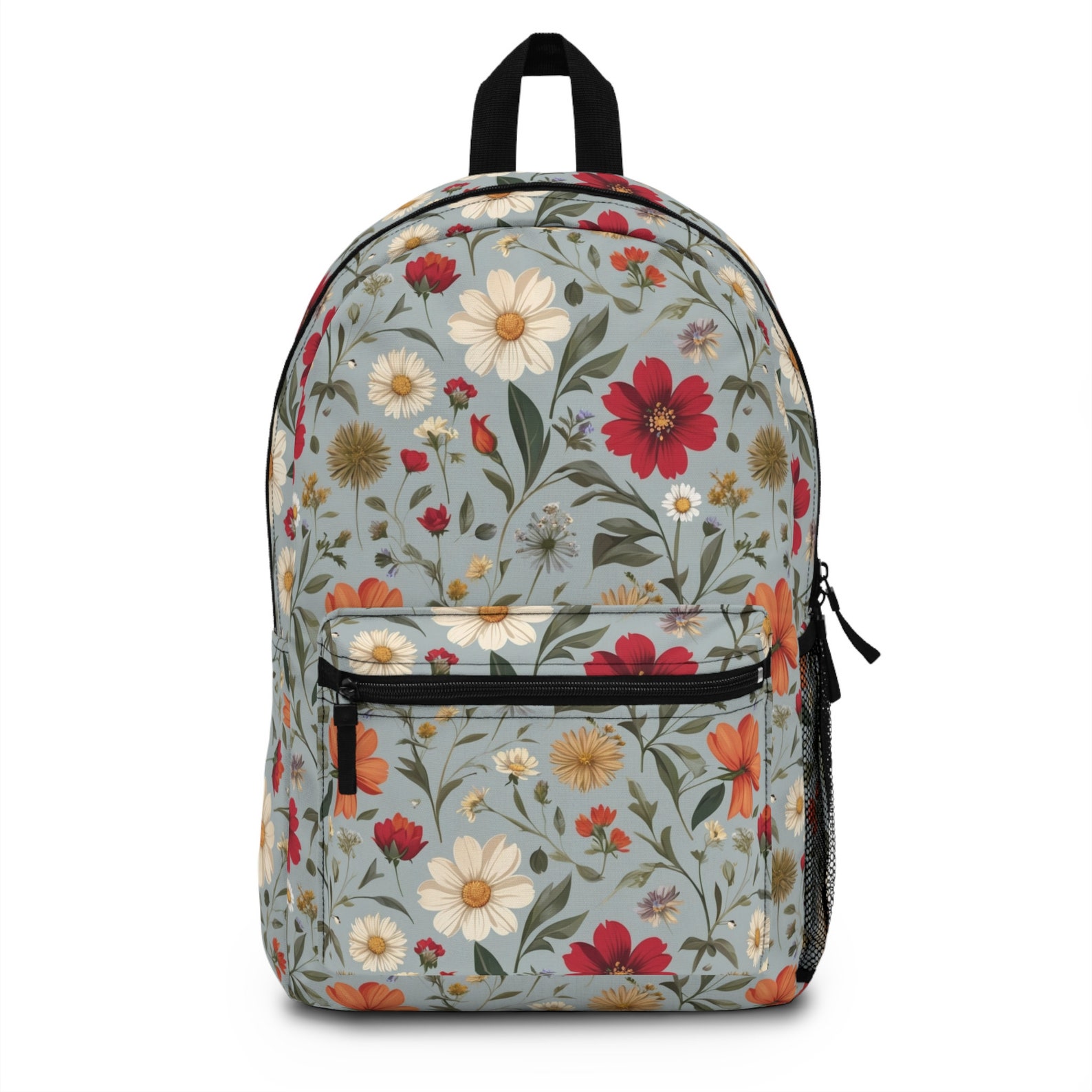 Floral Pattern Backpack, Pretty Blue Wildflowers Book Bag, Carry-on Bag ...