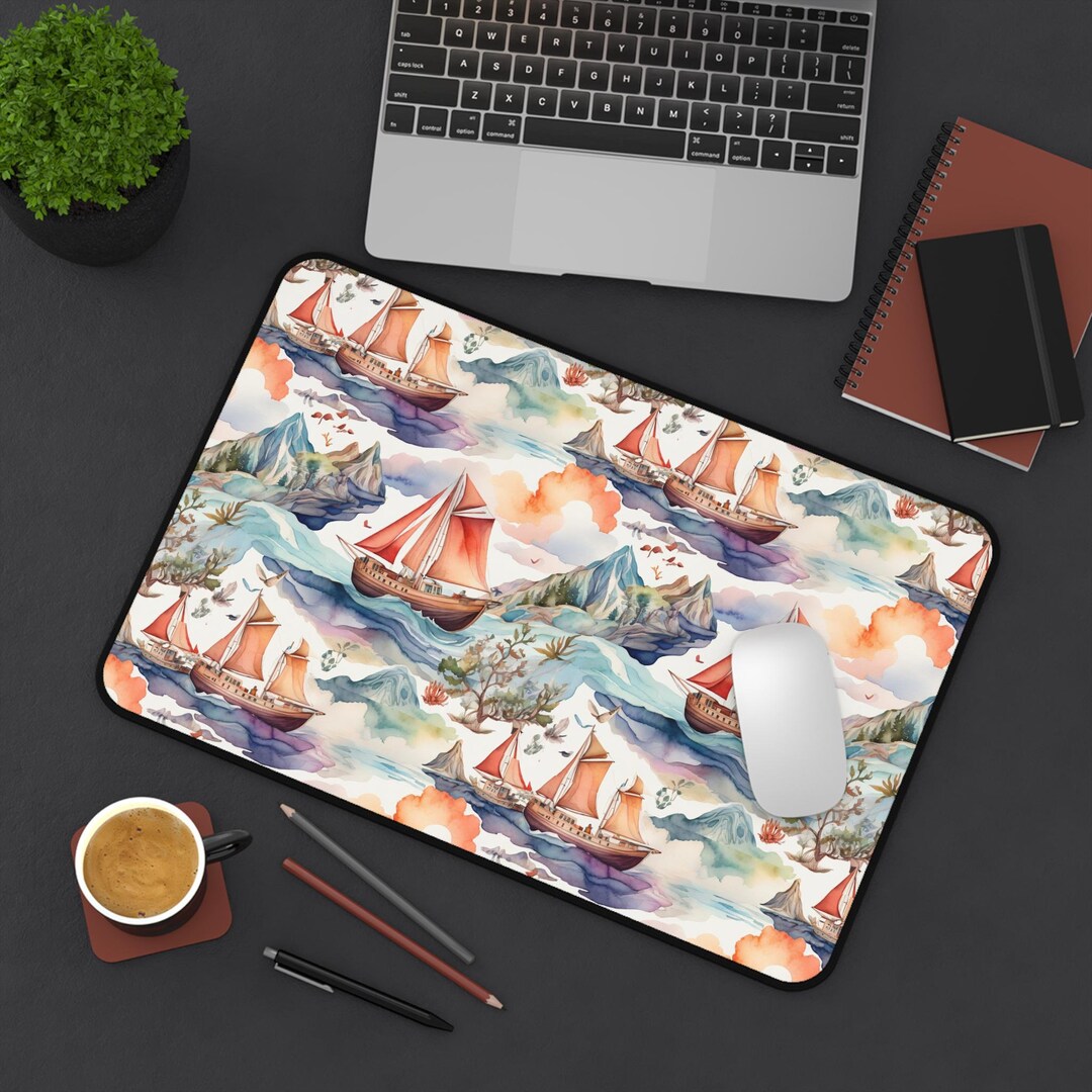 Watercolor Sailboat Deskmat, Sea Scene Mouse Pad, Nautical Office Decor ...