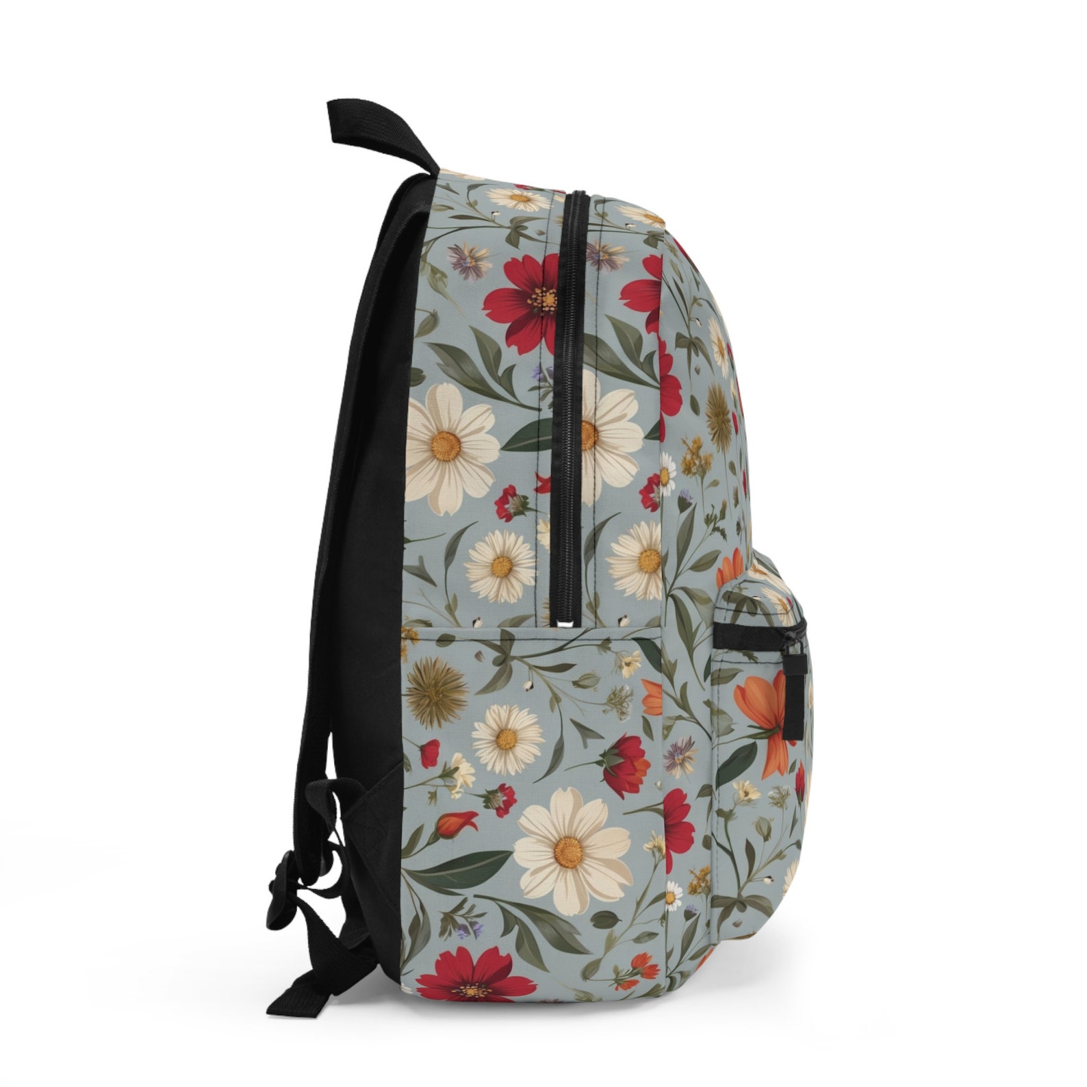 Floral Pattern Backpack, Pretty Blue Wildflowers Book Bag, Carry-on Bag ...