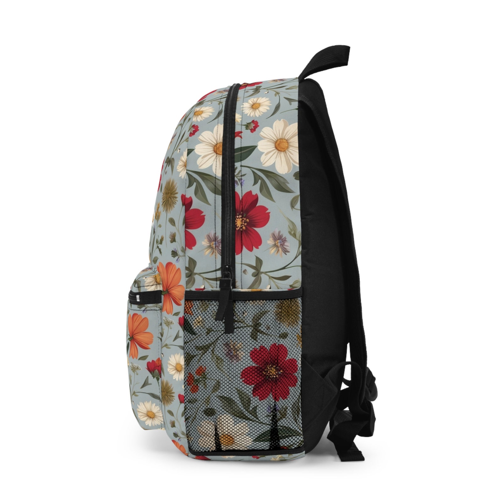 Floral Pattern Backpack, Pretty Blue Wildflowers Book Bag, Carry-on Bag ...