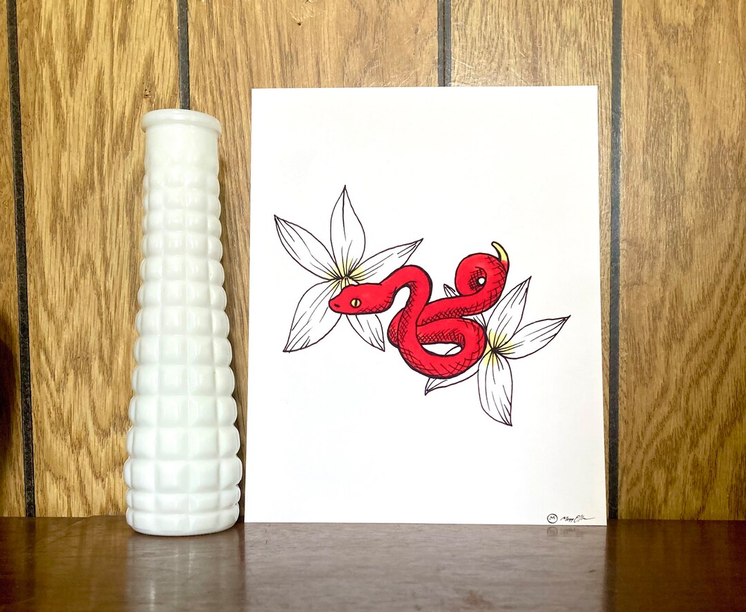Little Red Snake Print - Etsy