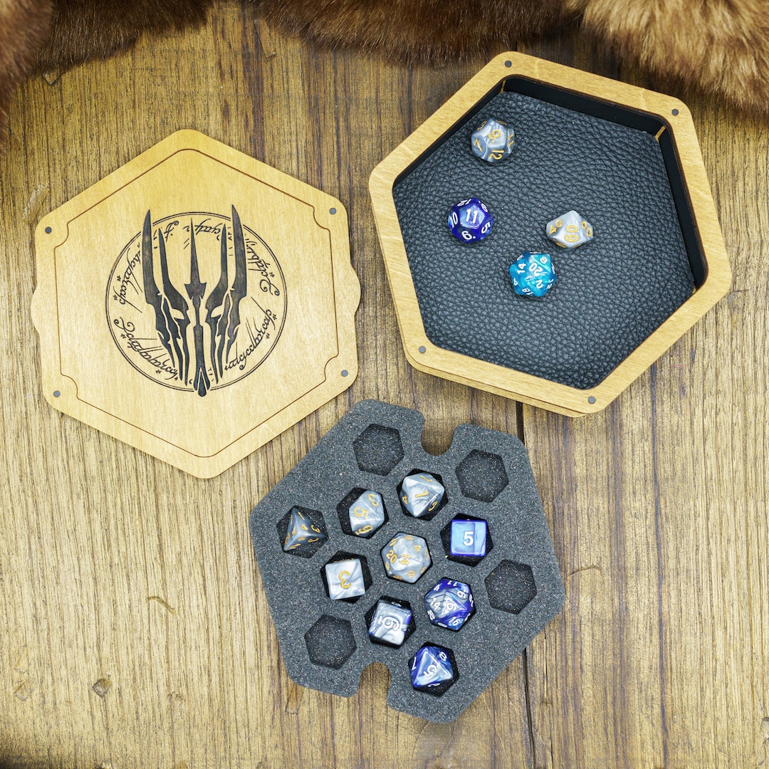Sauron Lotr Dice Box - Hexagonal Wood and Leather Dice Box and Dice ...