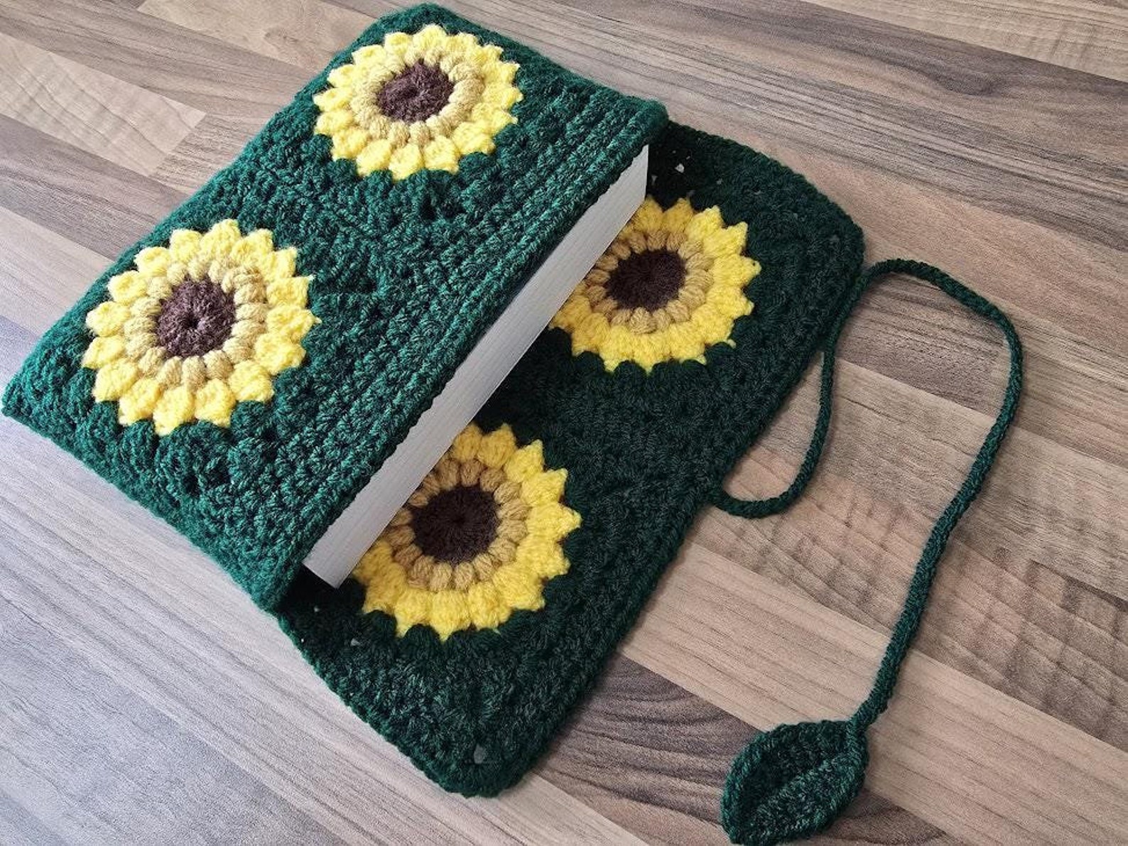 Crochet Sunflower Book Cover Flap Over Handmade Sunflower Book Sleeve ...