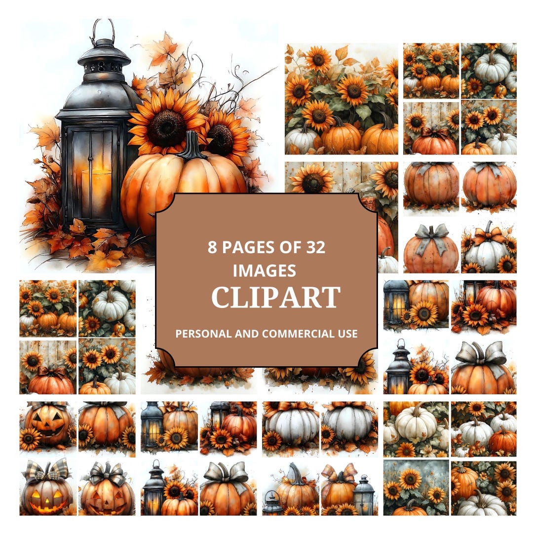 Stunning Pumpkin Clip Art Set for Diy Projects, Thanksgiving Decor | 8 ...
