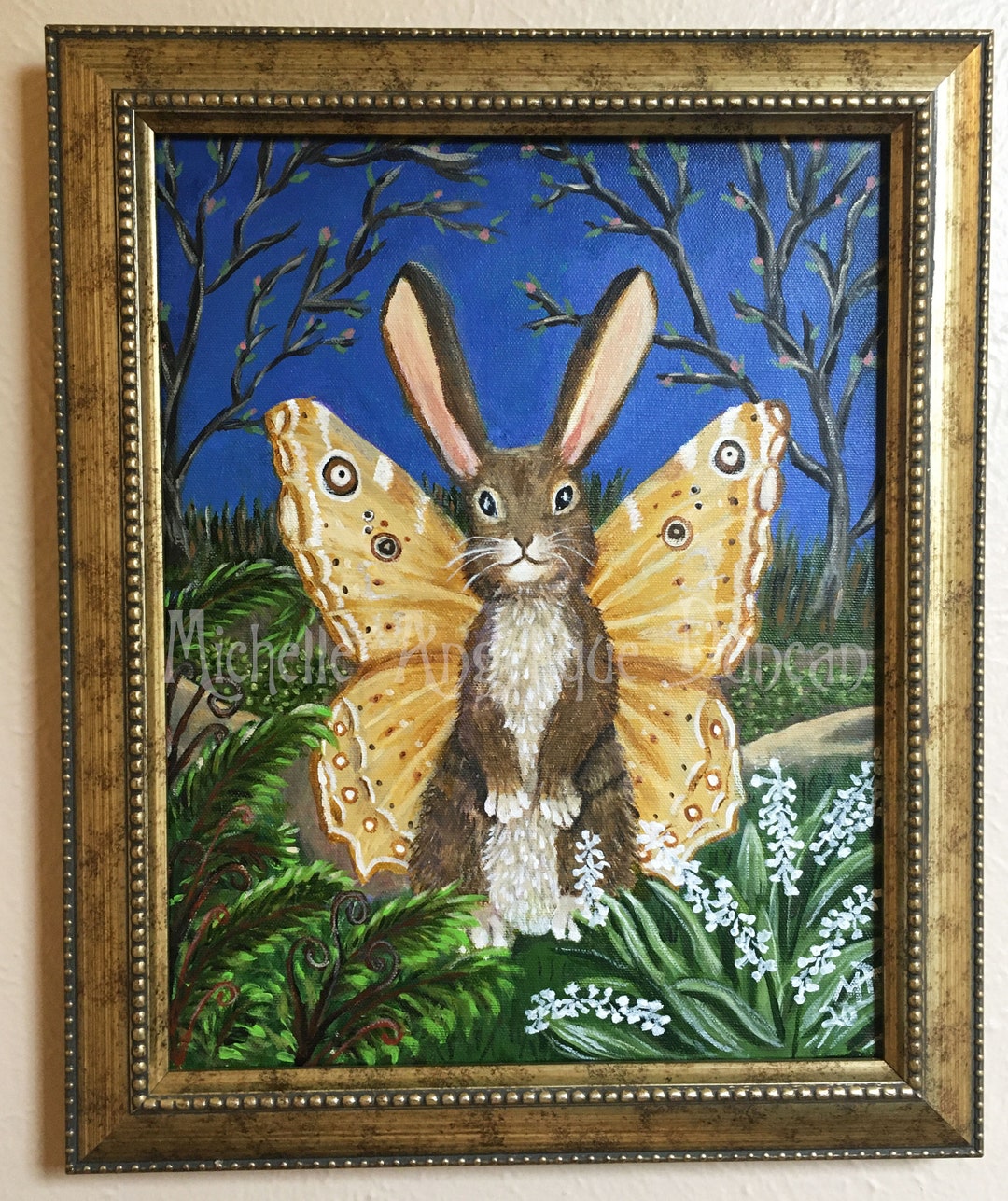 Winged Rabbit Original Painting Framed Art Flying Bunny - Etsy