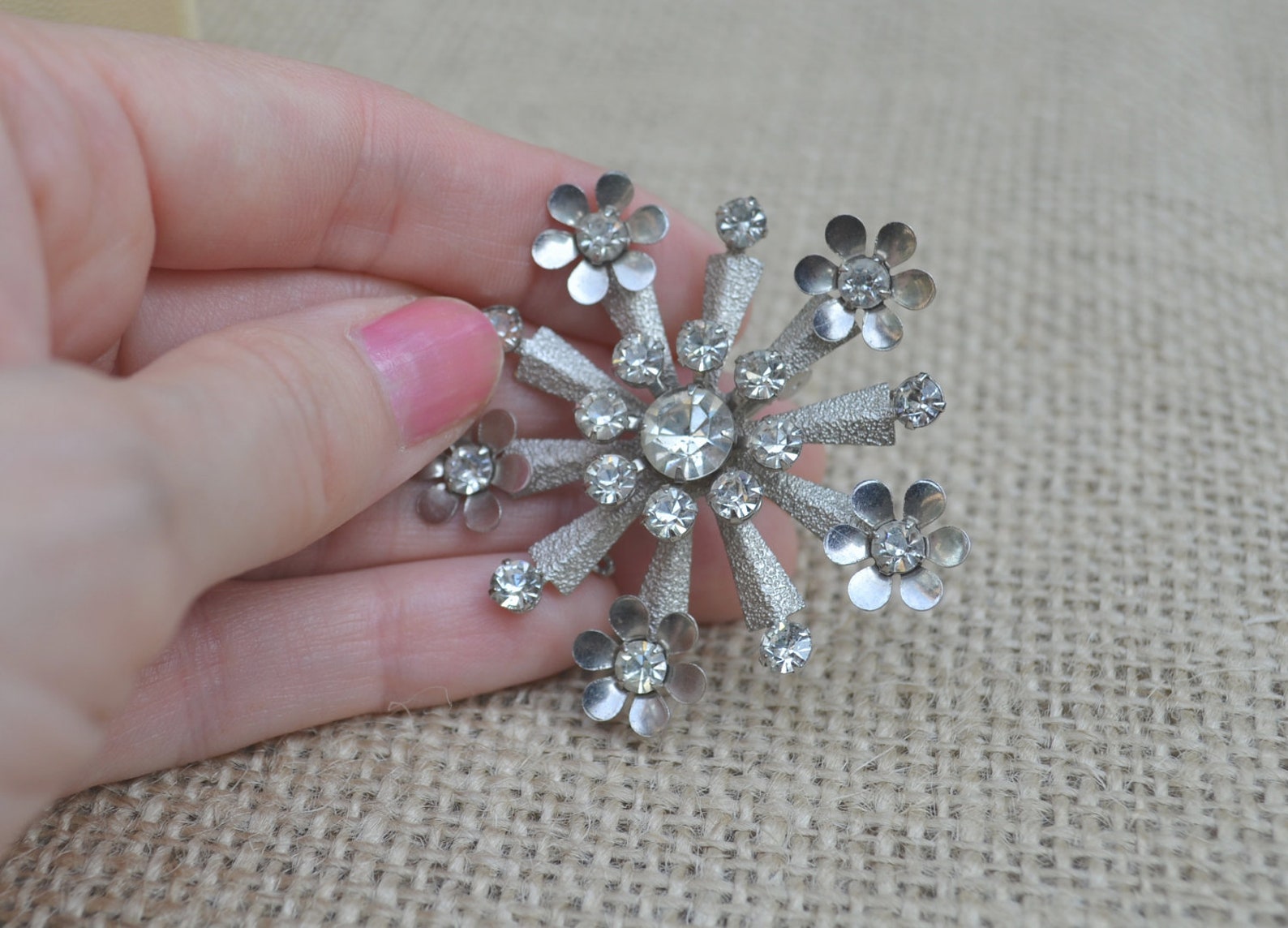 Silver Brooch Snowflake Brooch Rhinestone Pin 1960 Pin - Etsy