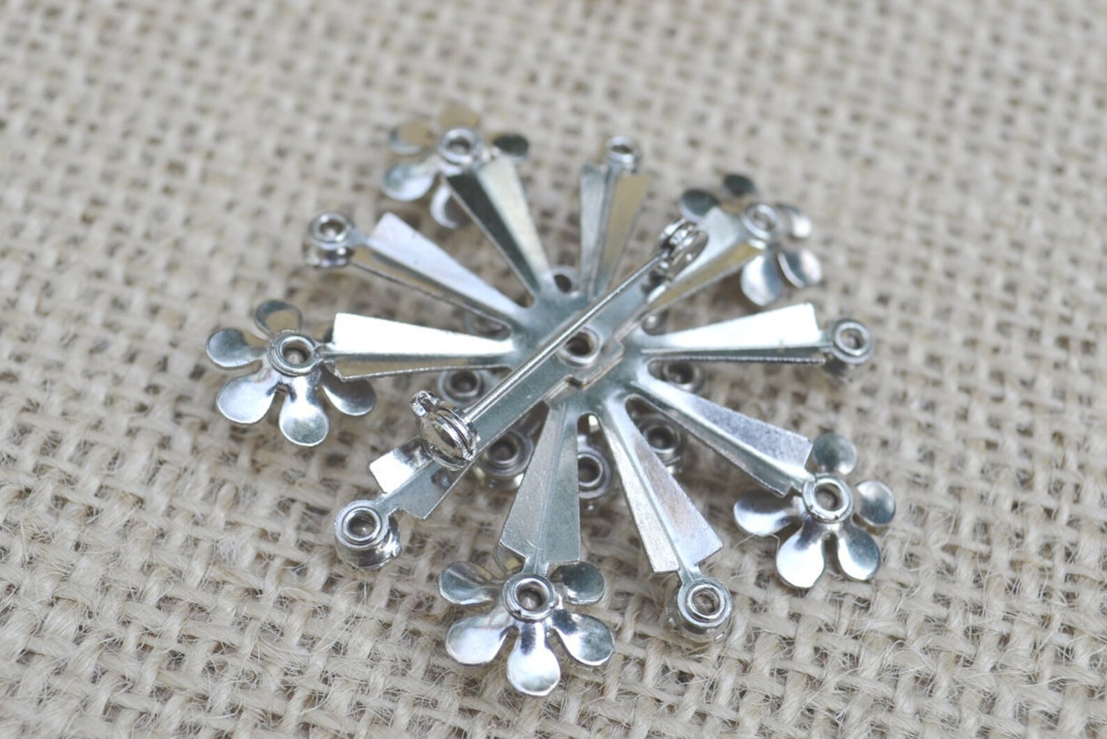 Silver Brooch, Snowflake Brooch, Rhinestone Pin, 1960 Pin, Christmas ...