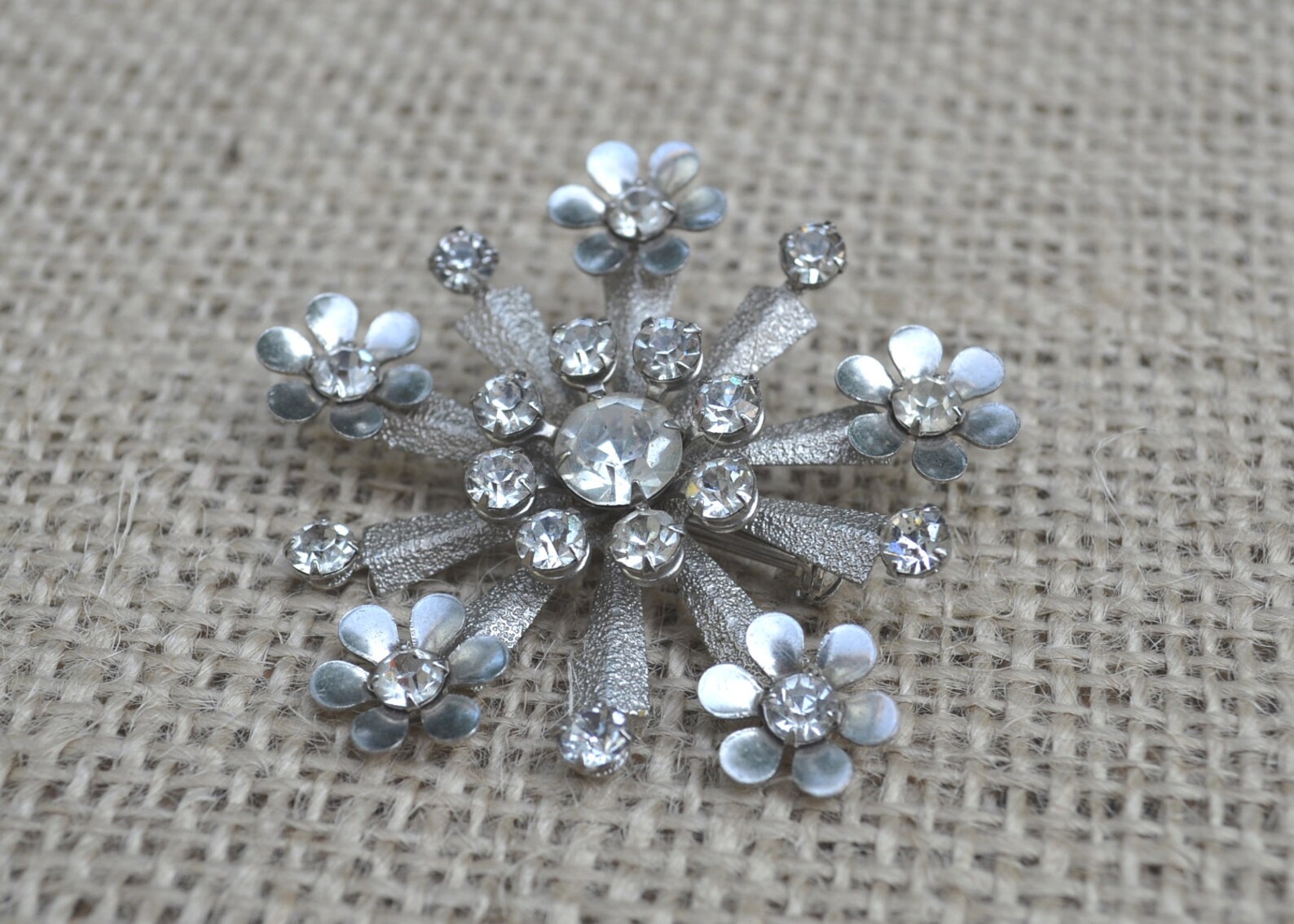Silver Brooch Snowflake Brooch Rhinestone Pin 1960 Pin - Etsy