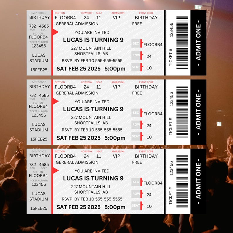 Concert Ticket Birthday Invitation Printable Template, Editable ...