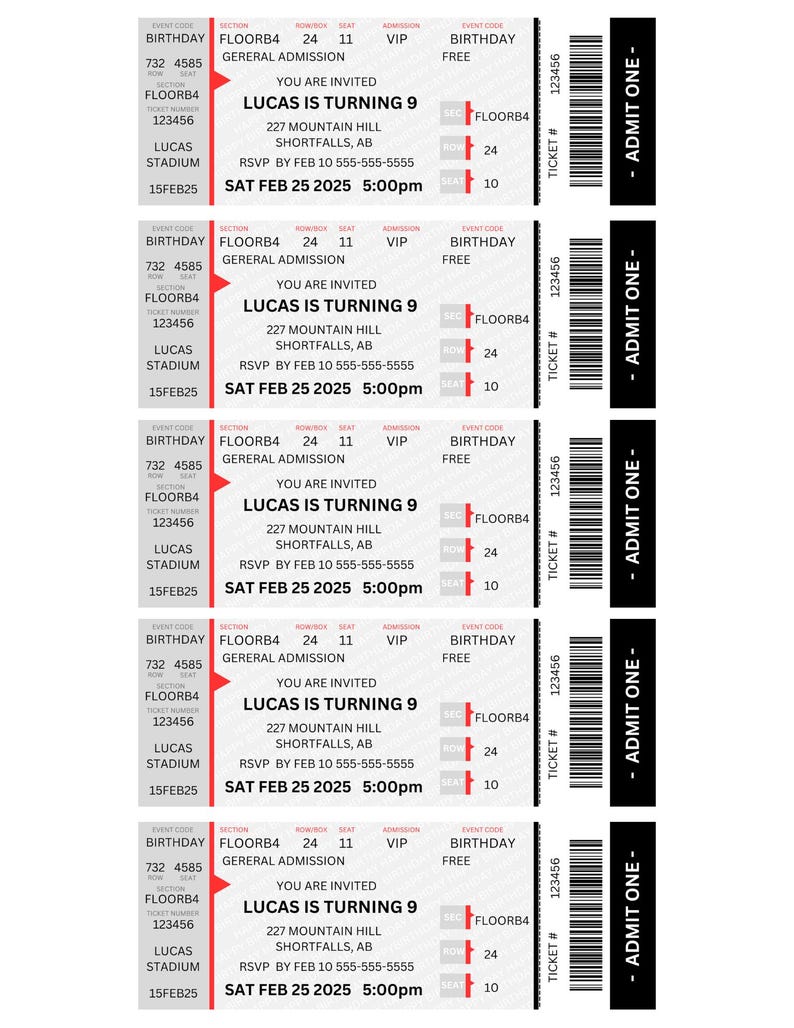 Concert Ticket Birthday Invitation Printable Template, Editable ...
