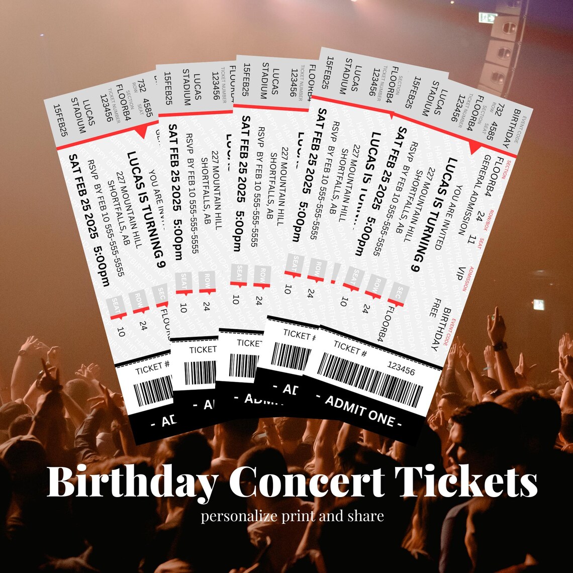 Concert Ticket Birthday Invitation Printable Template, Editable ...