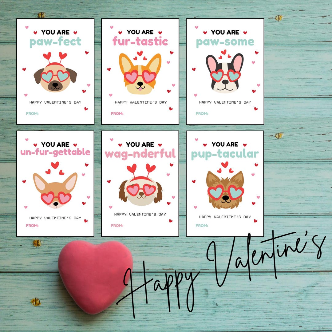 Dog Themed Valentine's Day Cards for Kids, Vday Dog Gift for Classmates ...