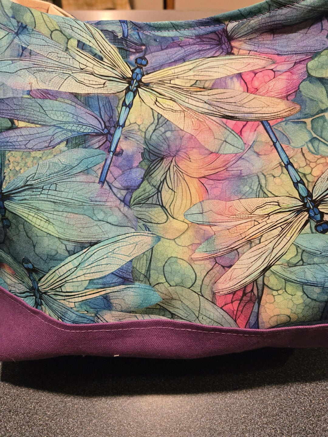 Dragonfly Canvas Tote Bag, Purple Accent & Inside Pocket - Etsy