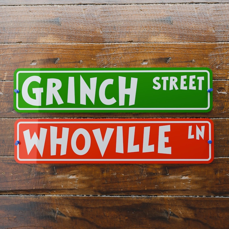 4x18 Inch GRINCH St & WHOVILLE Ln Christmas Signs | Stamped Aluminum - Etsy