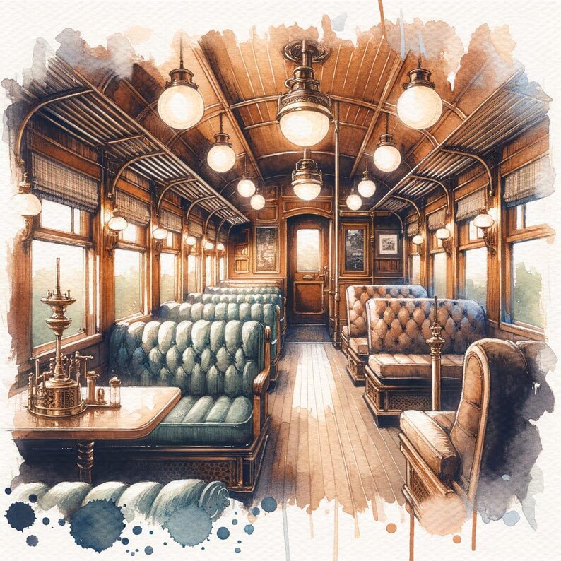 Watercolor Vintage Train Station Clipart Bundle – 8 PDF Images ...