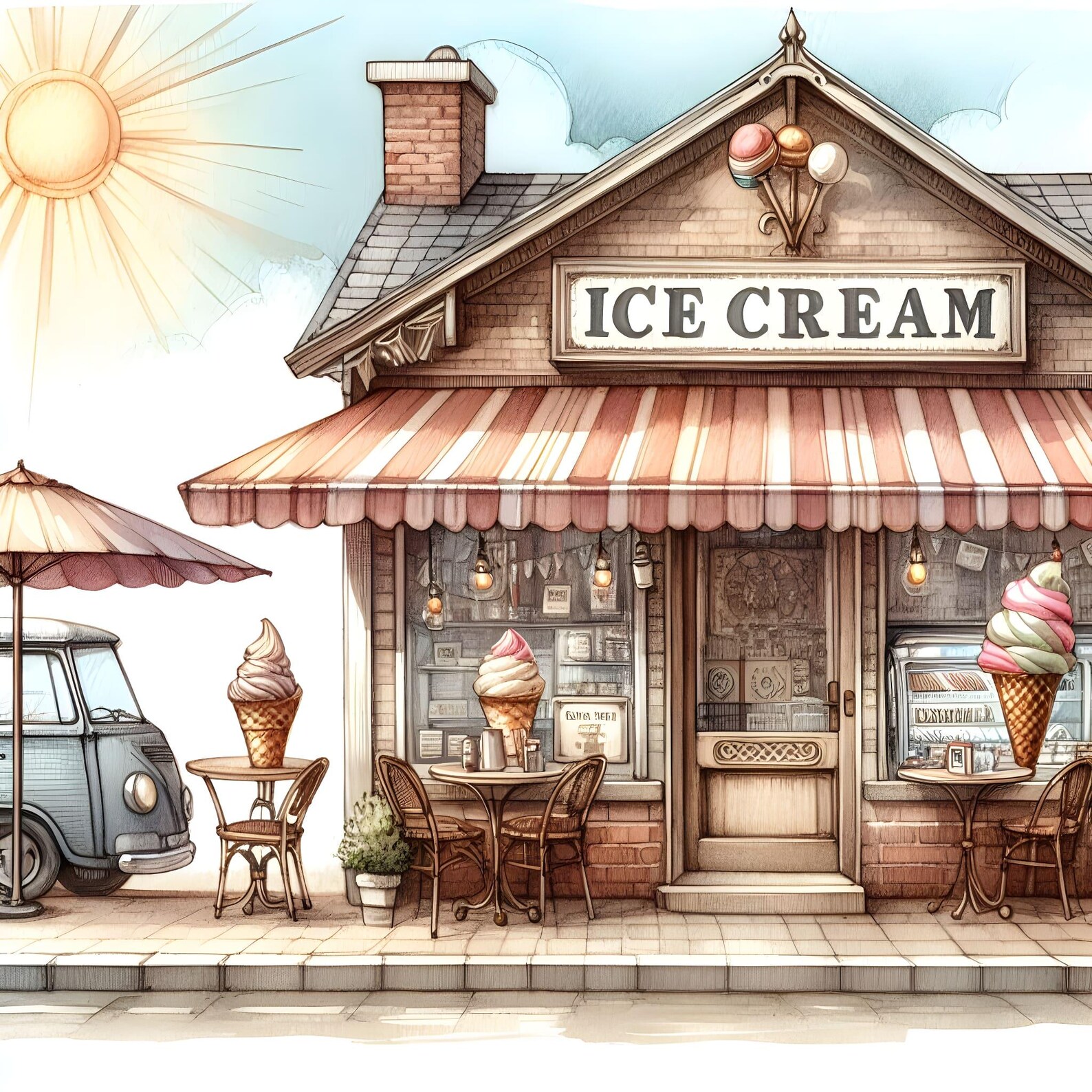 Watercolor Ice Cream Clipart Bundle: Summer Dessert Graphics (PDF ...
