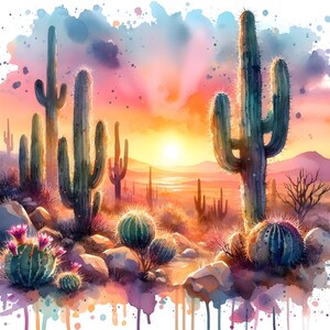 12 Cactus Desert Clipart JPG Bundle – Boho Watercolor Cactus Art ...