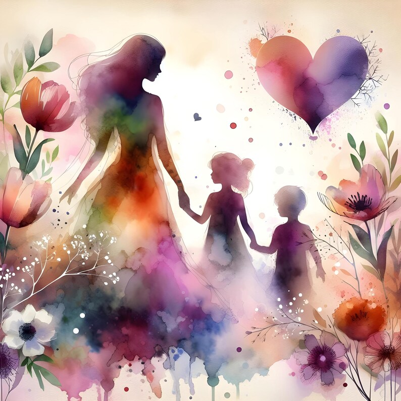 Mother’s Day Watercolor Clipart Bundle – Mom and Children JPG Files ...