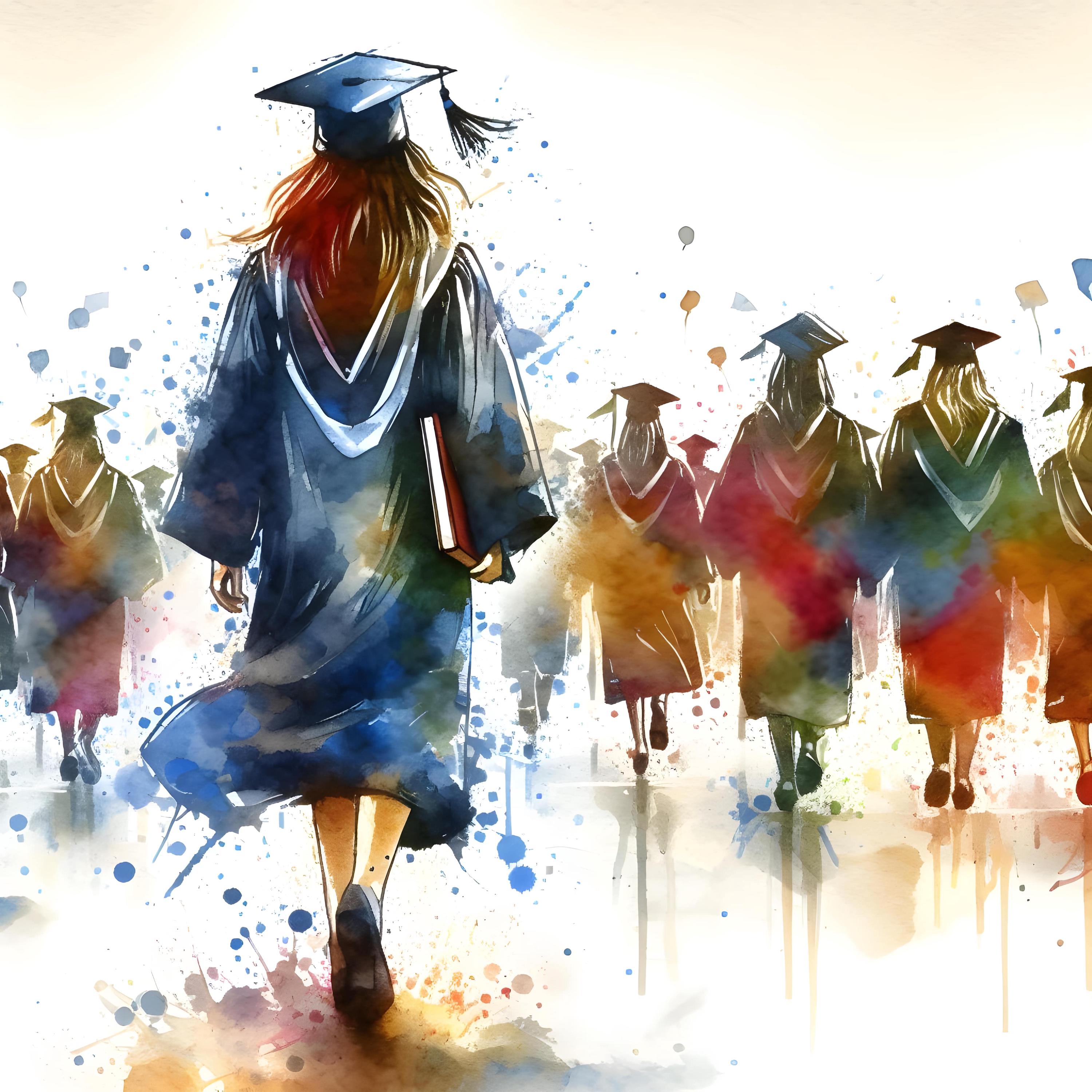 Watercolor Graduation Clipart Bundle – High School Students in Gowns ...
