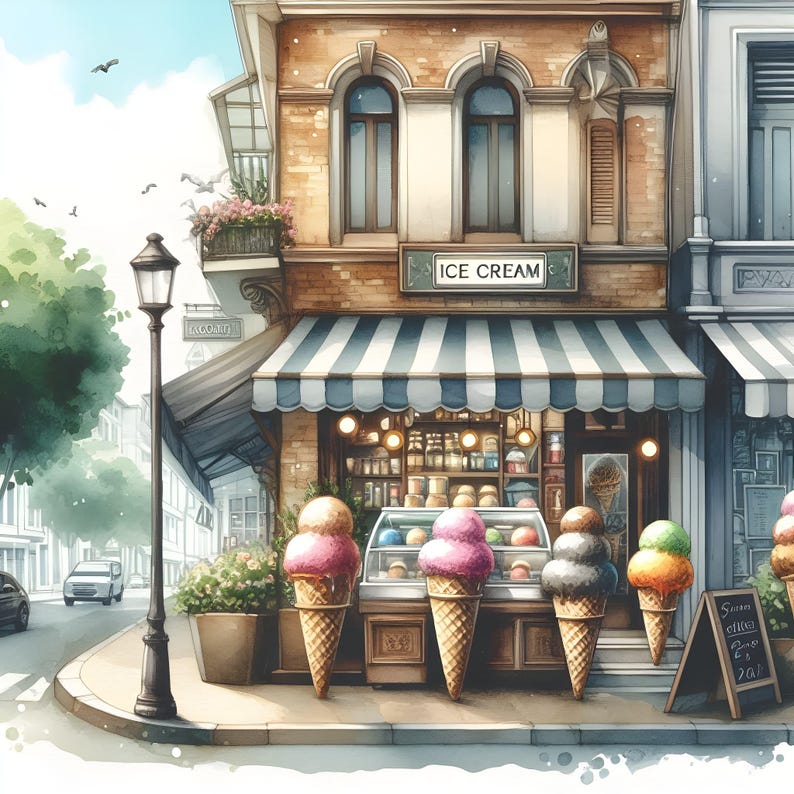 24 Ice Cream Watercolor Clipart Pack Ice Cream Shop Images Summer ...