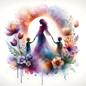 Mother’s Day Watercolor Clipart Bundle – Mom and Children JPG Files ...