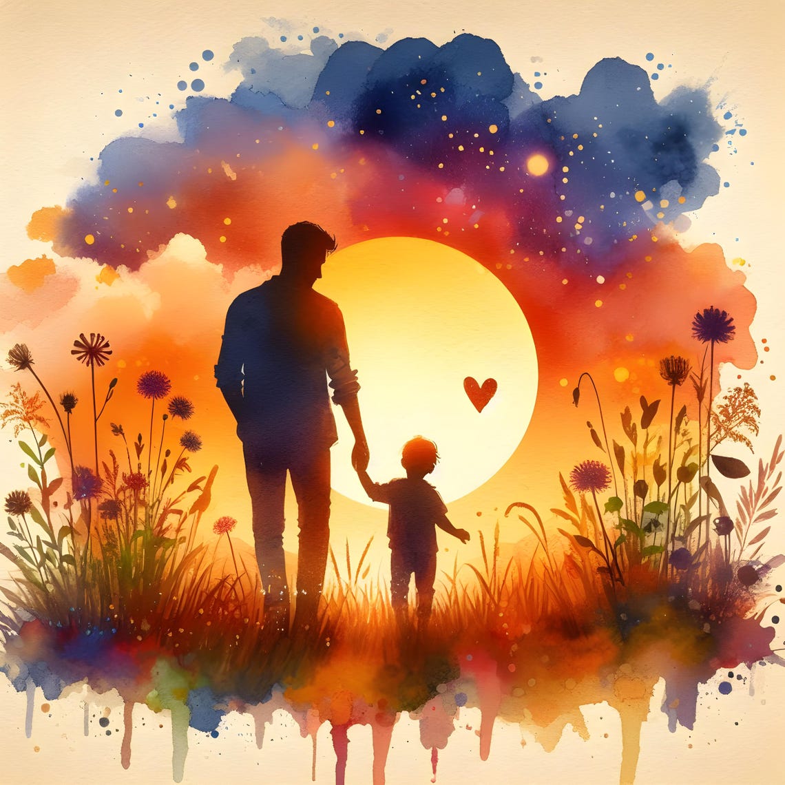 Father and Son Clipart - 12 Watercolor Sun Down Jpgs | Printable Father ...
