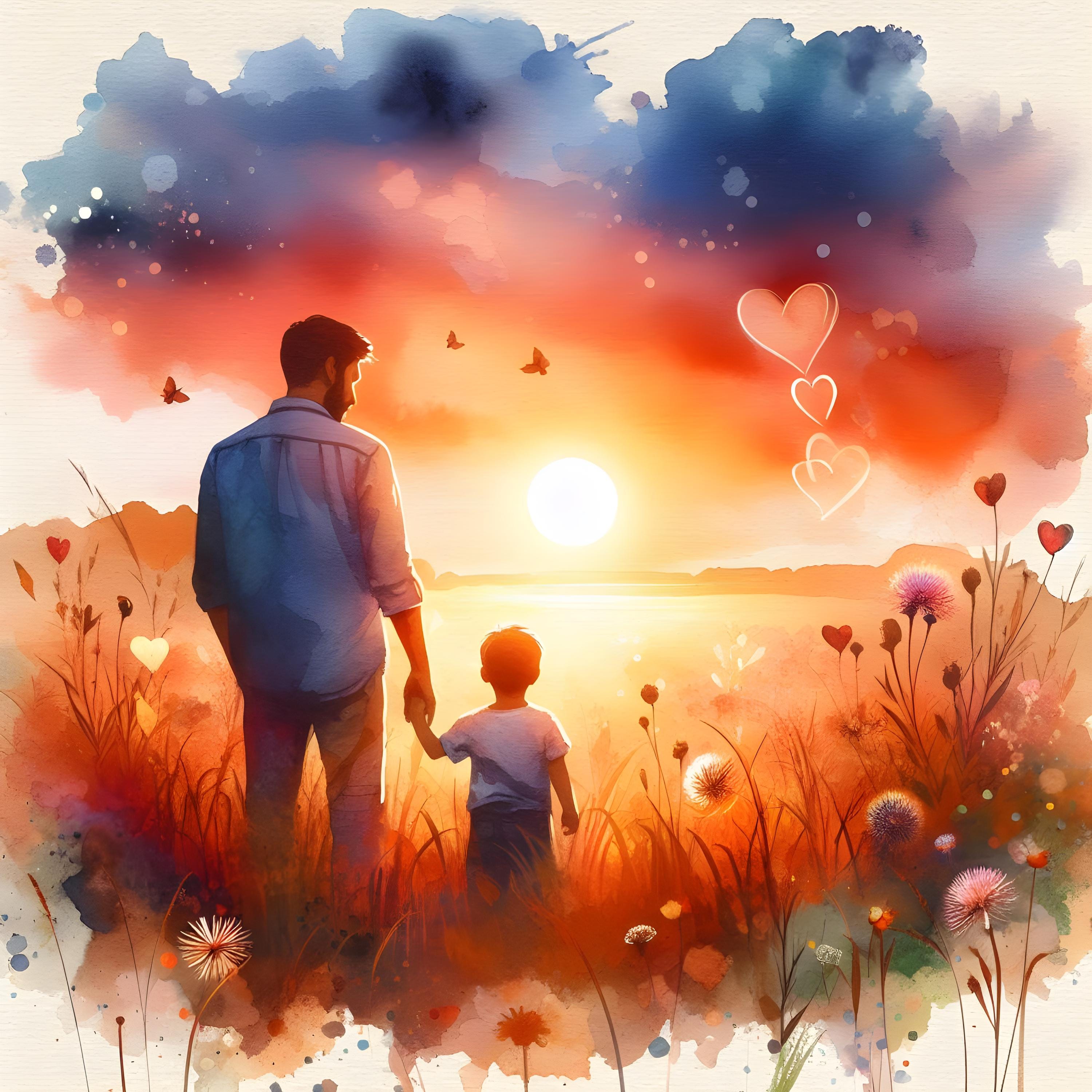 Father and Son Clipart - 12 Watercolor Sun Down Jpgs | Printable Father ...